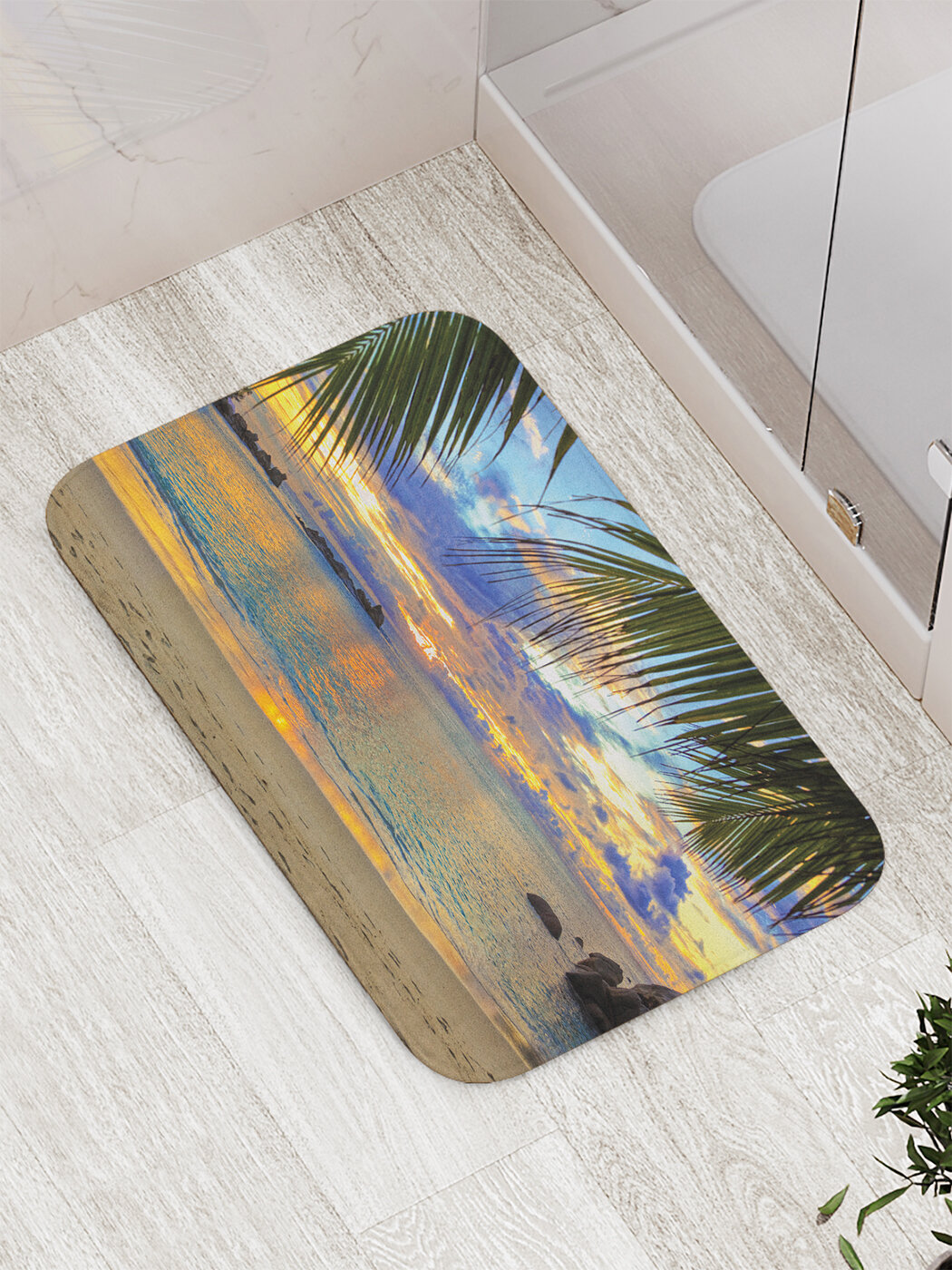 Коврик для ванной комнаты, туалета "Пальмы у тёплого моря" противоскользящий, 52х77 см, JoyArty