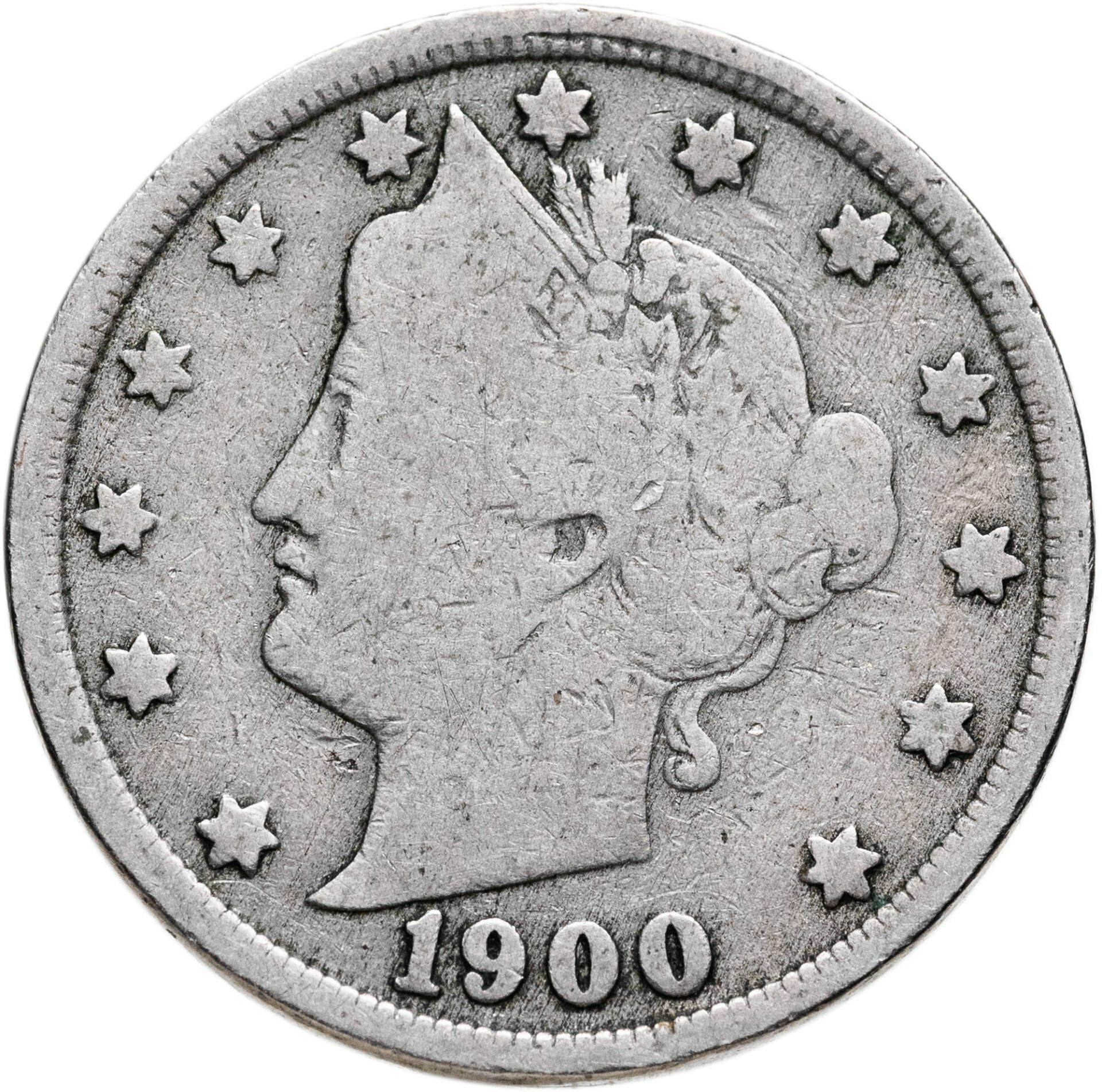 США 5 центов cents 1900, Мельхиор медь-никель, в сохранности F