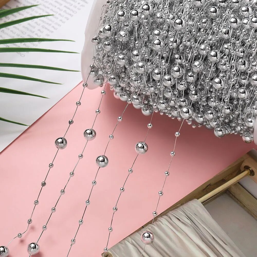 Жемчуг на леске, 8+3 мм, 5 метров , цвет серебро