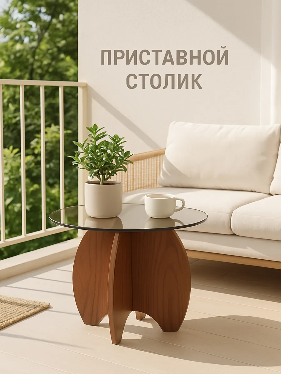 Стол журнальный Baizheng, круглый, дерево, МДФ, закалённое стекло, 50 см