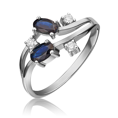 Кольцо, белое золото, 585 проба, бриллиант, сапфир
