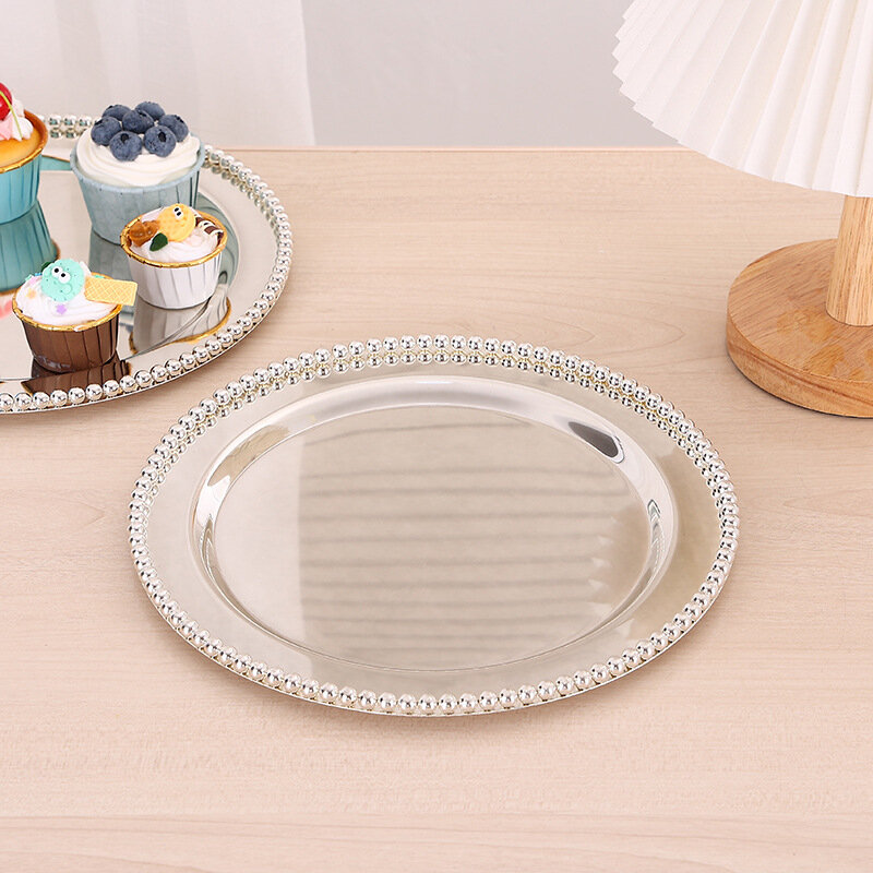 2026 Последний европейский стиль, высококачественная металлическая тарелка с бусинами, креативная домашняя тарелка, круглая десертная тарелка для послеобеденного чая и сладостей