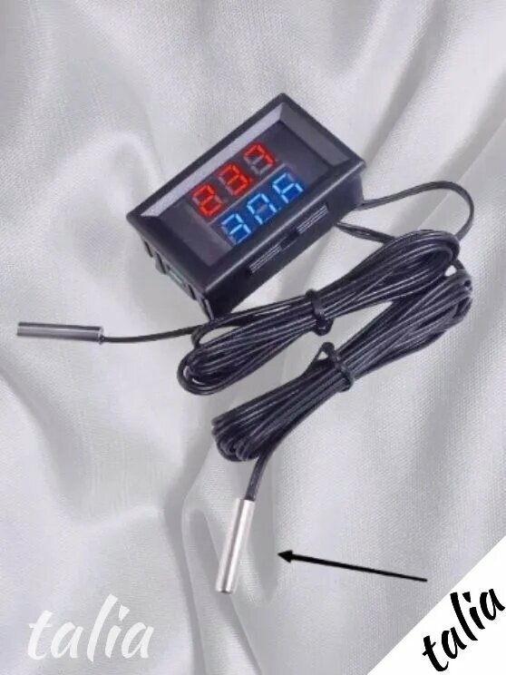 2-канальный термометр,-55-+120 , С цилиндрическим датчиком температуры длиной 1 м, источником питания от 4 до 28 В, красным и синим дисплеем