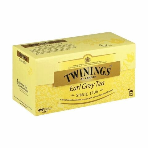 Чай TWININGS "Earl Grey" черный с бергамотом, 25 пакетиков в конвертах по 2 г, британия, 12002