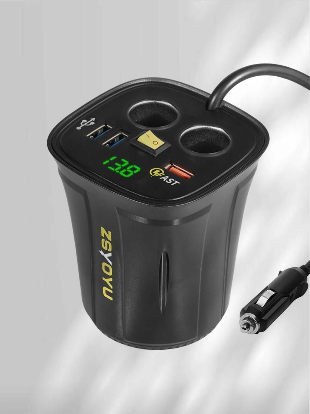 Автомобильный разветвитель прикуривателя с USB, Зеленый