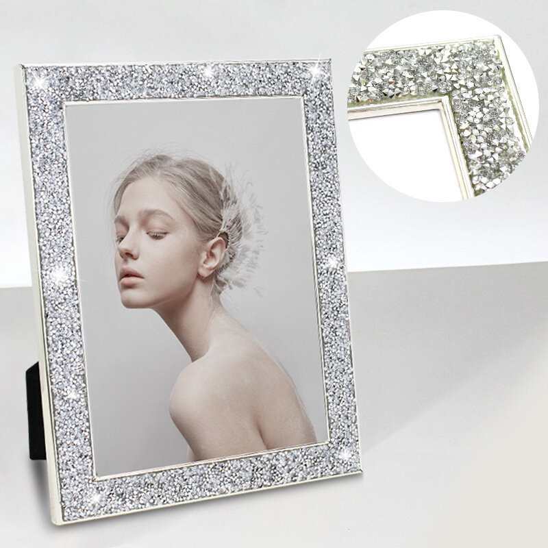 Блестящая металлическая рамка с алмазным покрытием 7inch Фоторамка Свадебная подставка для фото Детская фоторамка Оптовая продажа Современная простая рамка для картин