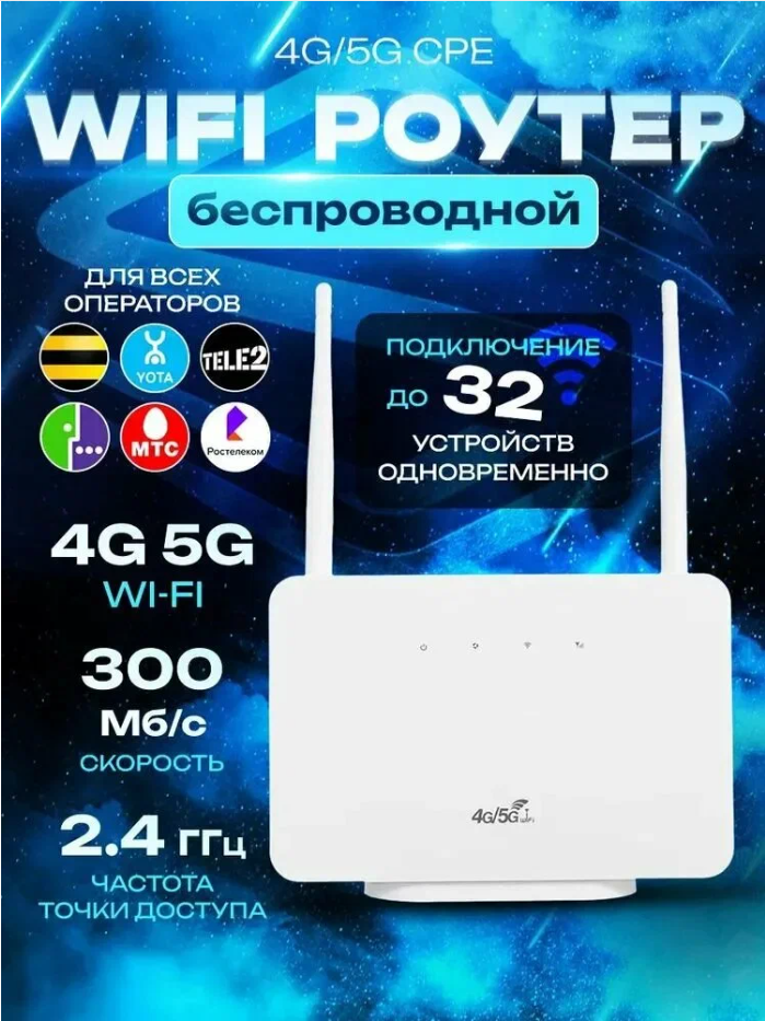 Роутер WIFI 4G/5G с сим картой в комплекте, скорость до 300 МБ/с.