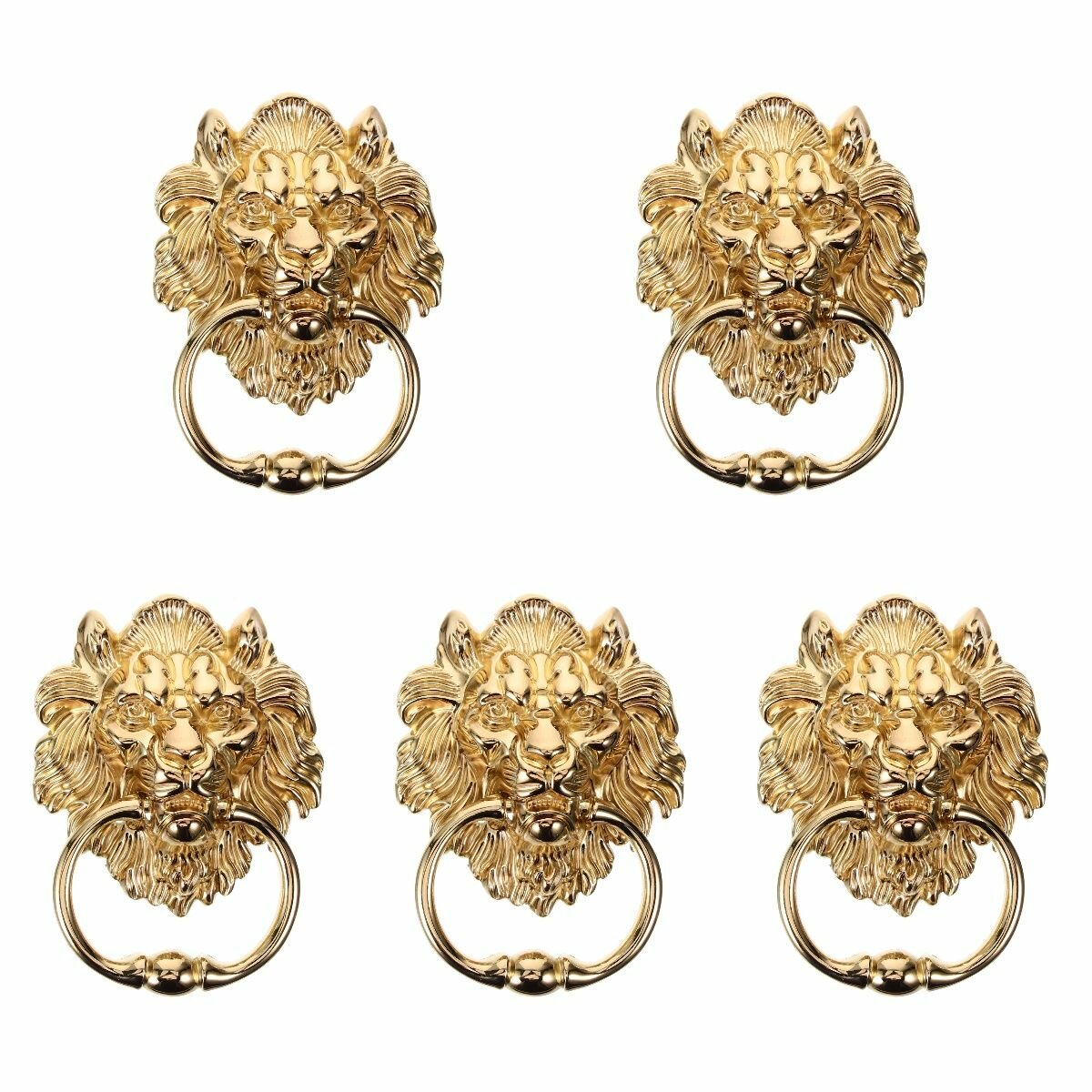 Металлические дверные ручки с головой льва из цинкового сплава золотого цвета, набор из 5 шт, для декора входных дверей