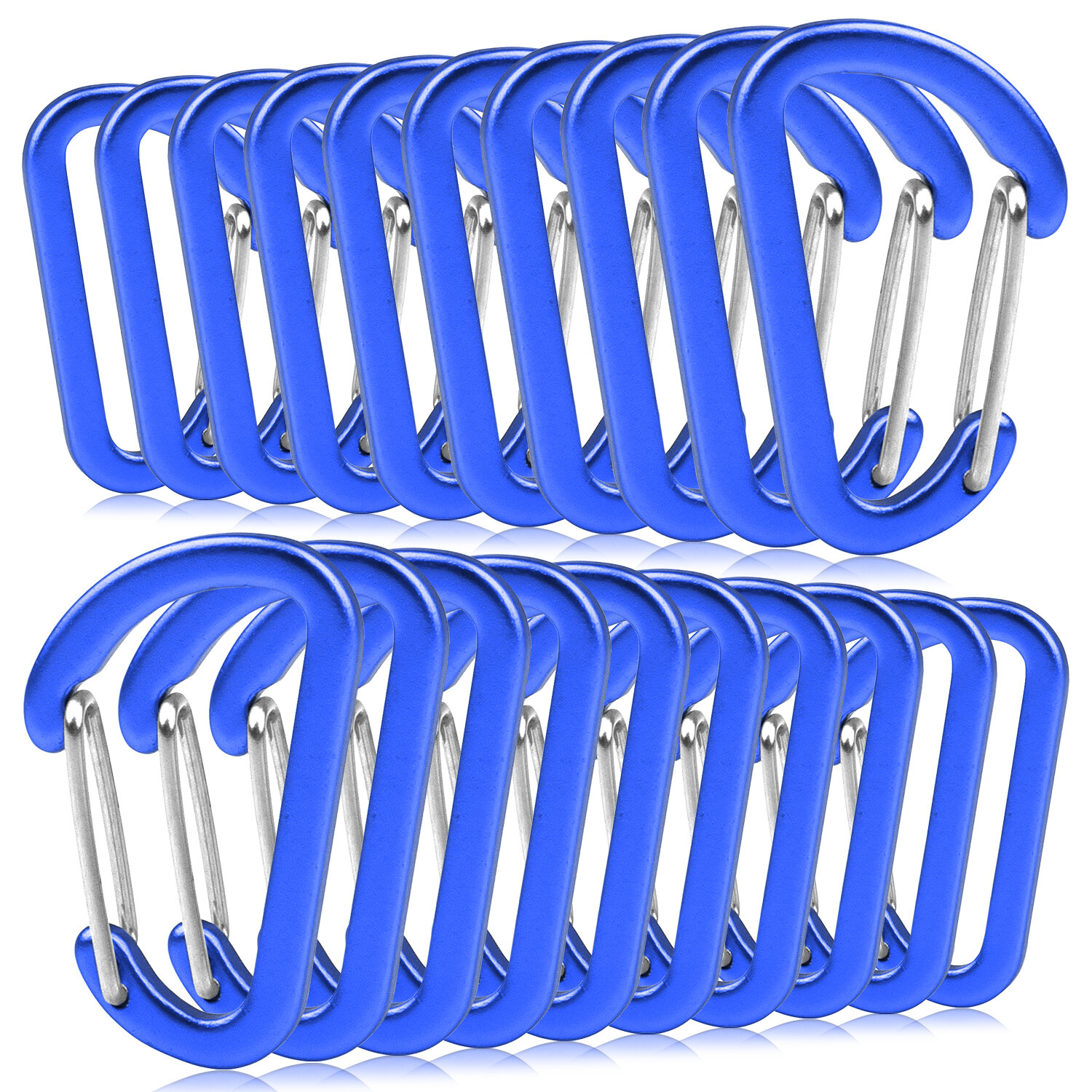 Карабин-крючок небольшой D-образный из легкого алюминиевого сплава для походных рюкзаков, брелоков, цепочек, веревок, бутылок с водой, пружинный карабин, 20 штук, цвета: золотистый, черный, синий, размер 4x0,4x2,5 см, вес 3,5 г