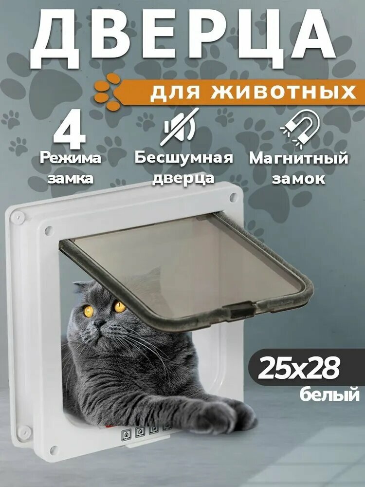 Дверца для животных, врезная конструкция с магнитным замком и прозрачной створкой для свободного прохода питомца