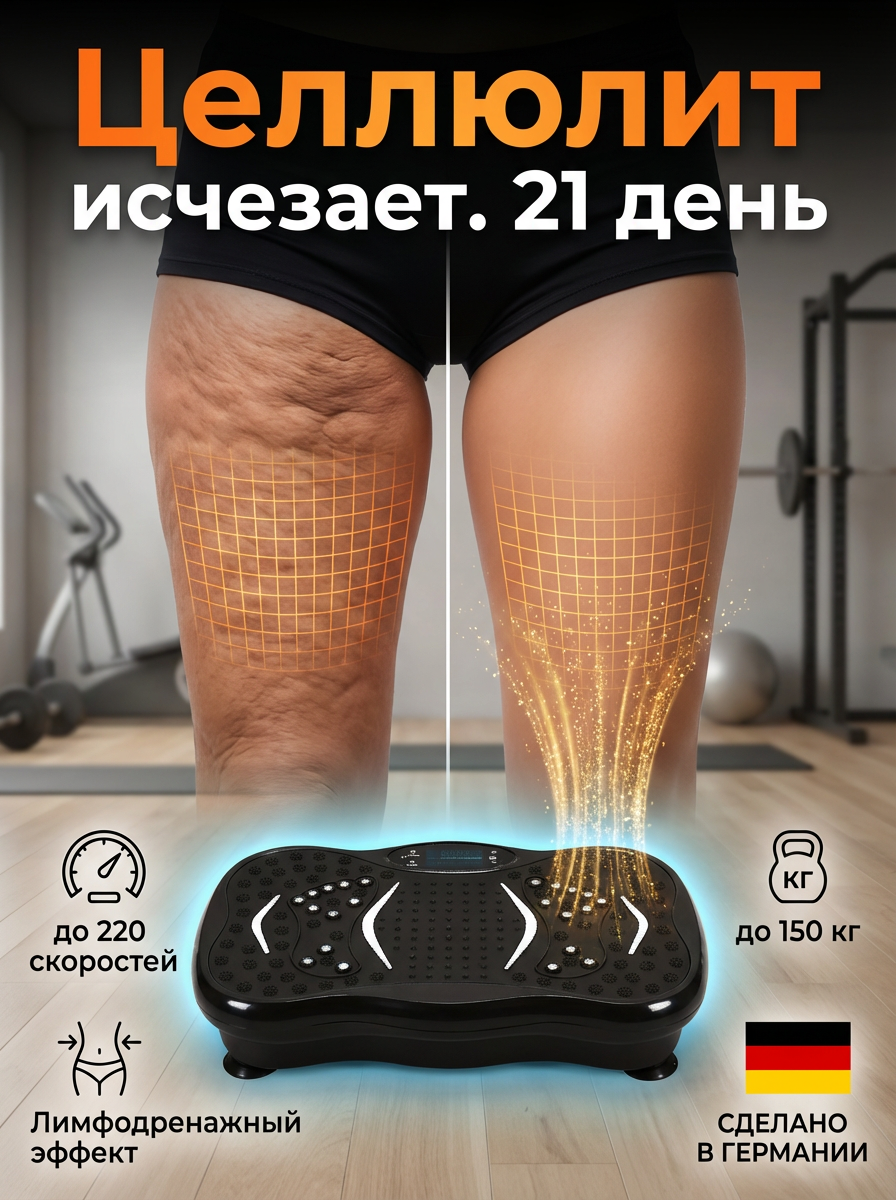 Виброплатформа для похудения 150 кг тренажер кардио степпер, пульт, чёрный, с Bluetooth