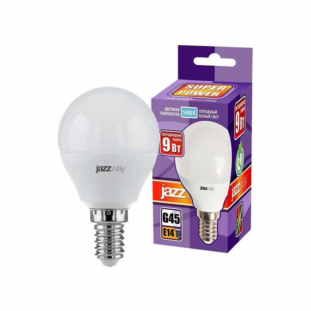 Лампа светодиодная PLED-SP 9Вт G45 шар 5000К холод. бел. E14 820лм 230В JazzWay 2859600A