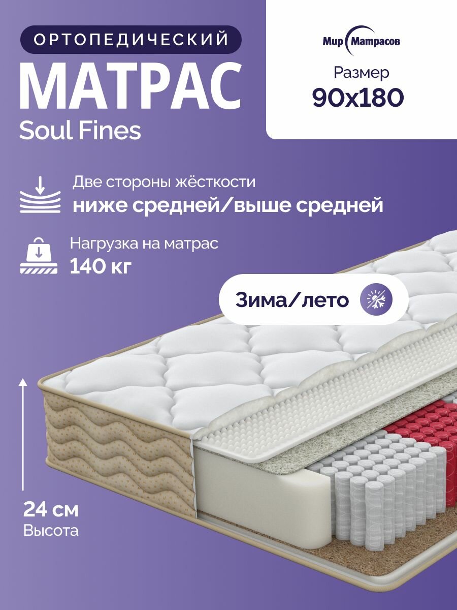 Матрас 180*90 детский SOUL Fines, Зональный блок, Анатомический