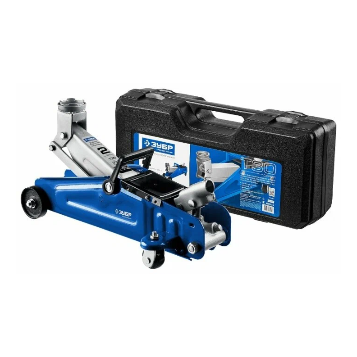 Домкрат подкатной гидравлический ЗУБР Профессионал Т-30 в кейсе синий 2 т