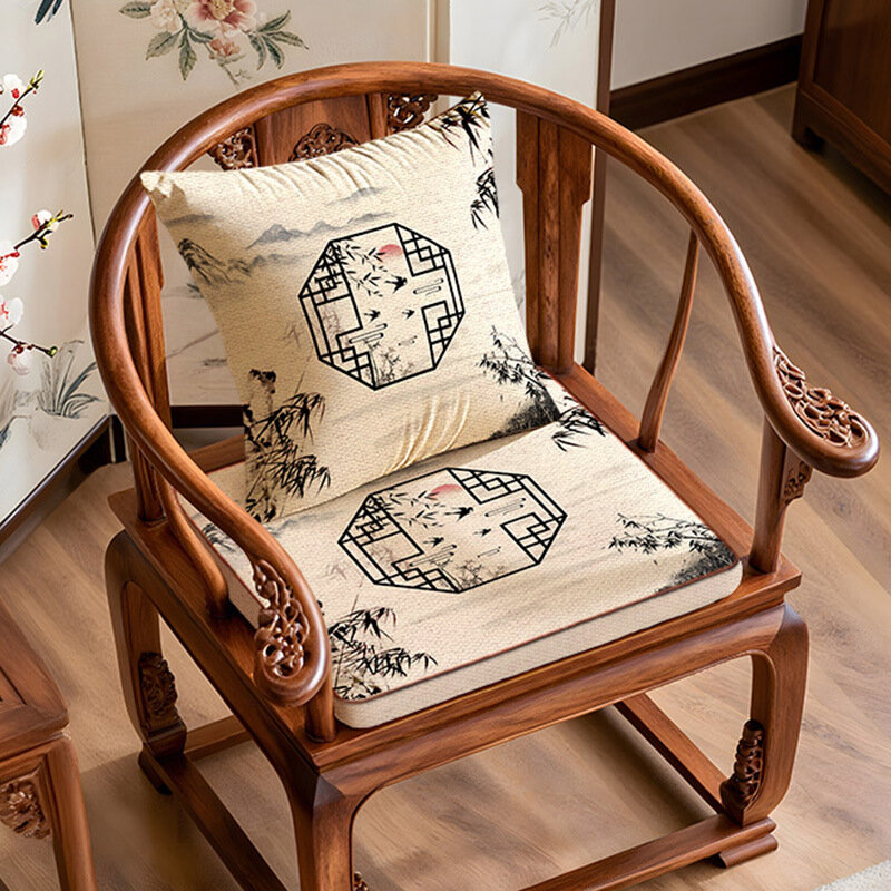 Новая подушка для стула из хлопка и льна в китайском стиле, специальный поролон для стула Тайши, нескользящая дышащая подушка для сидения, национальный стиль для чайной комнаты и кабинета, красная деревянная подушка для стула