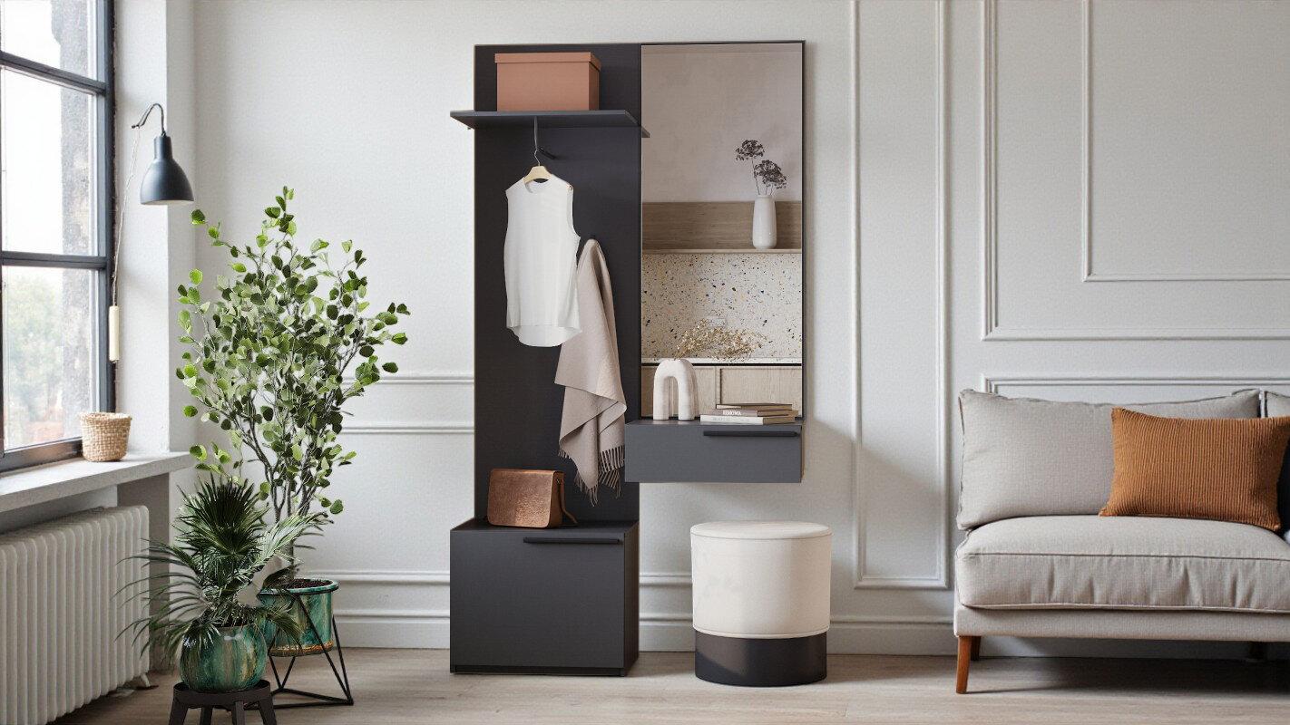 Прихожая Лорена Пакс-1 Серый Графит 162 PE NOW 110x40x220 см, Фиеста