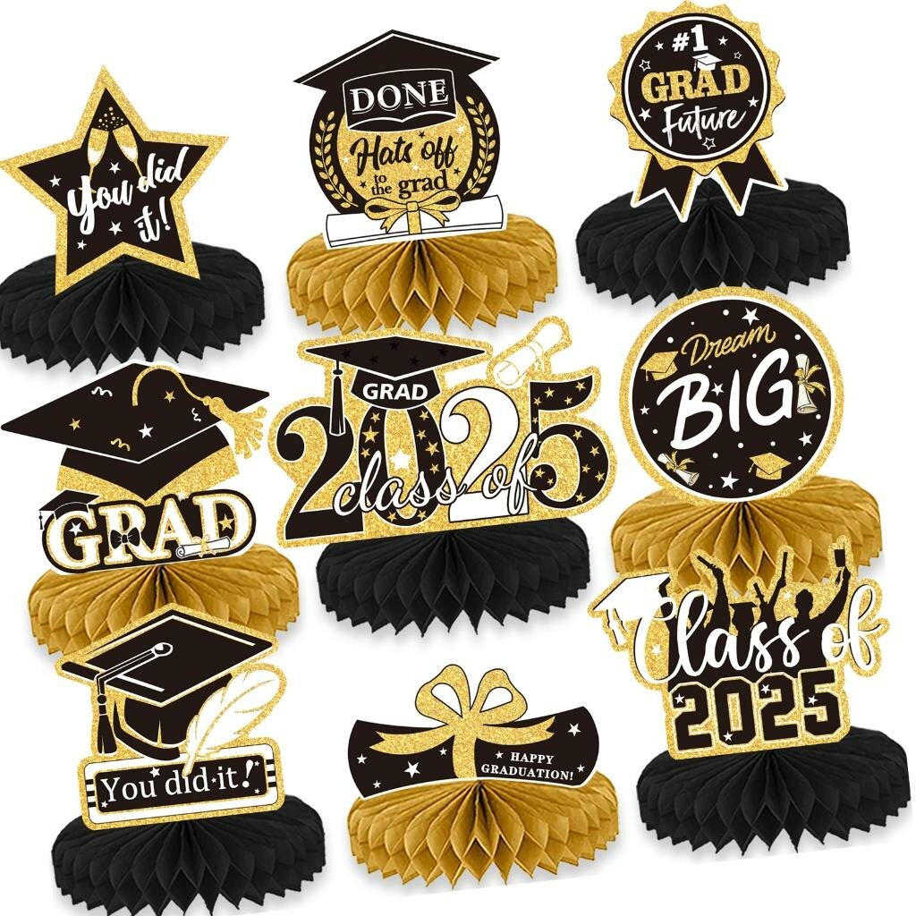 Гофрированные украшения для стола «Выпускной», черное золото