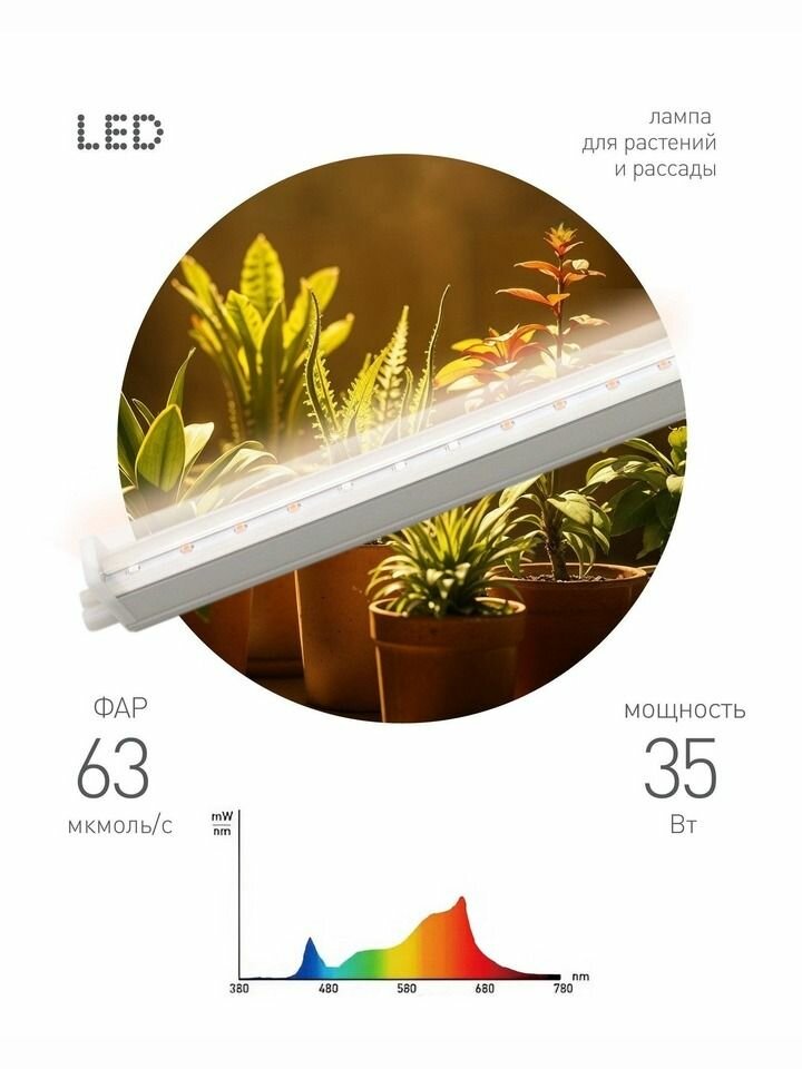 Светильник для растений фитолампа светодиодная линейная ЭРА GREEN LINE ФИТО-35W-PFR-GR полного спектра 35 Вт