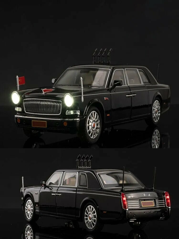 1:24 Масштабная модель Mercedes Hongqi L5 металлическая инерционная машинка со звуком