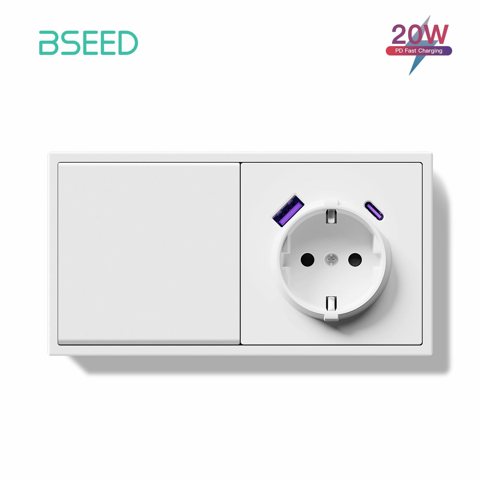 Выключатель механический с розеткой с USB и TYPE-C,20W