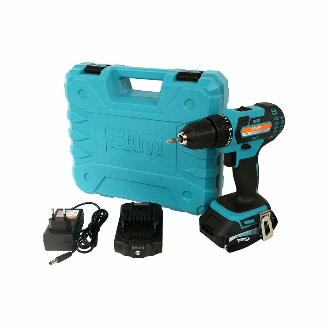 Шуруповерт аккумуляторный Sturm! CD18L, Li-Ion, 18 В, 27 Нм, 1550 об/мин, быстрозажимной патрон от 0.8 до 10 мм, синий