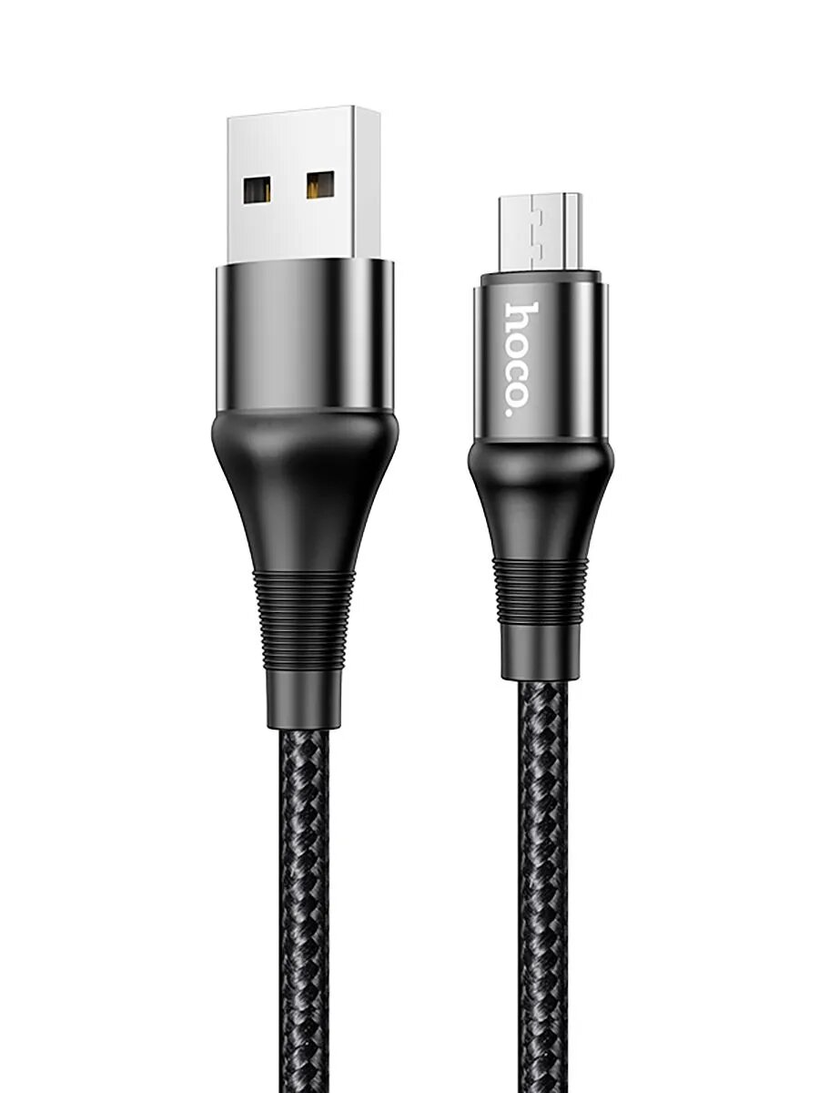 Кабель плетеный Hoco X50 USB to microUSB, 2.4А, 1 метр, черный / провод для старых Android смартфонов, планшетов и пр.
