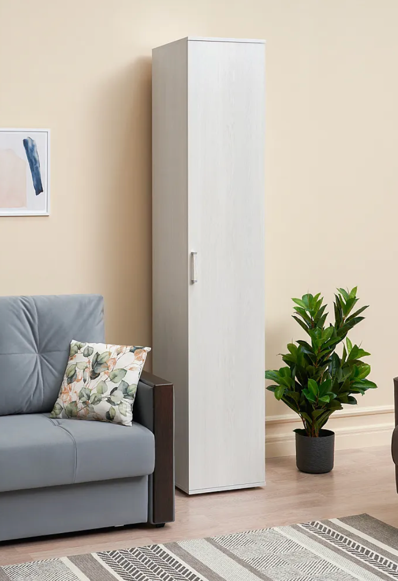 Пенал Белла для хранения узкий, высокий, 40×212×47 см, ясень белый ( наполнение и полки и штанга)