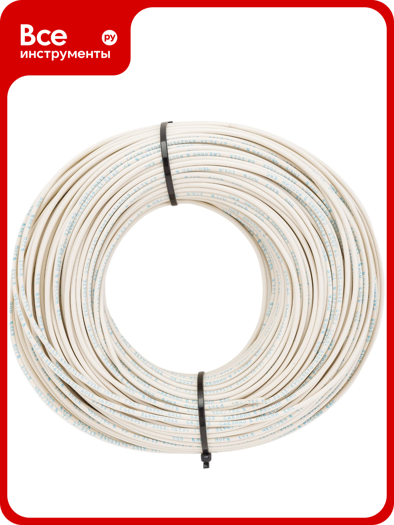 Провод ПУГВ Торкабель 1,5 белый 100м в коробке, медный, ПВХ‑пластикатная оболочка, круглая форма