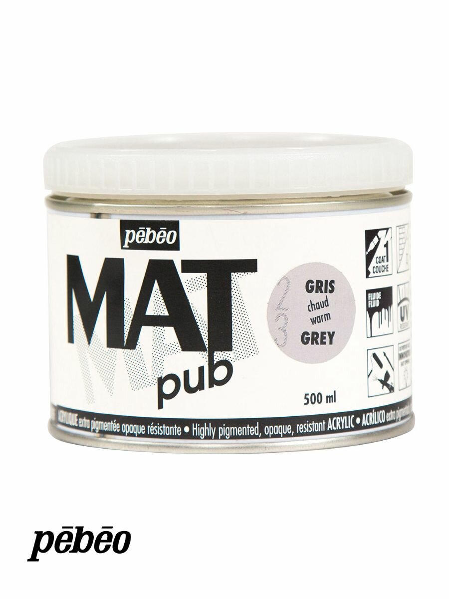 PEBEO Mat Pub №1 краска акриловая экстра матовая, 500 мл, Теплый серый 257023