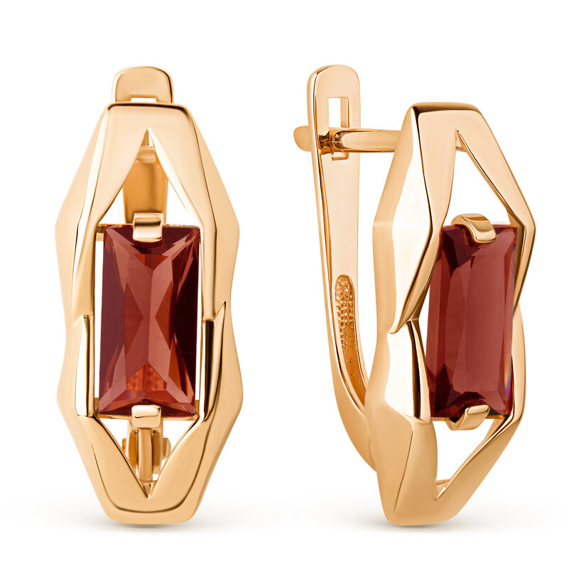 Серьги, золото, 585 проба, гранат