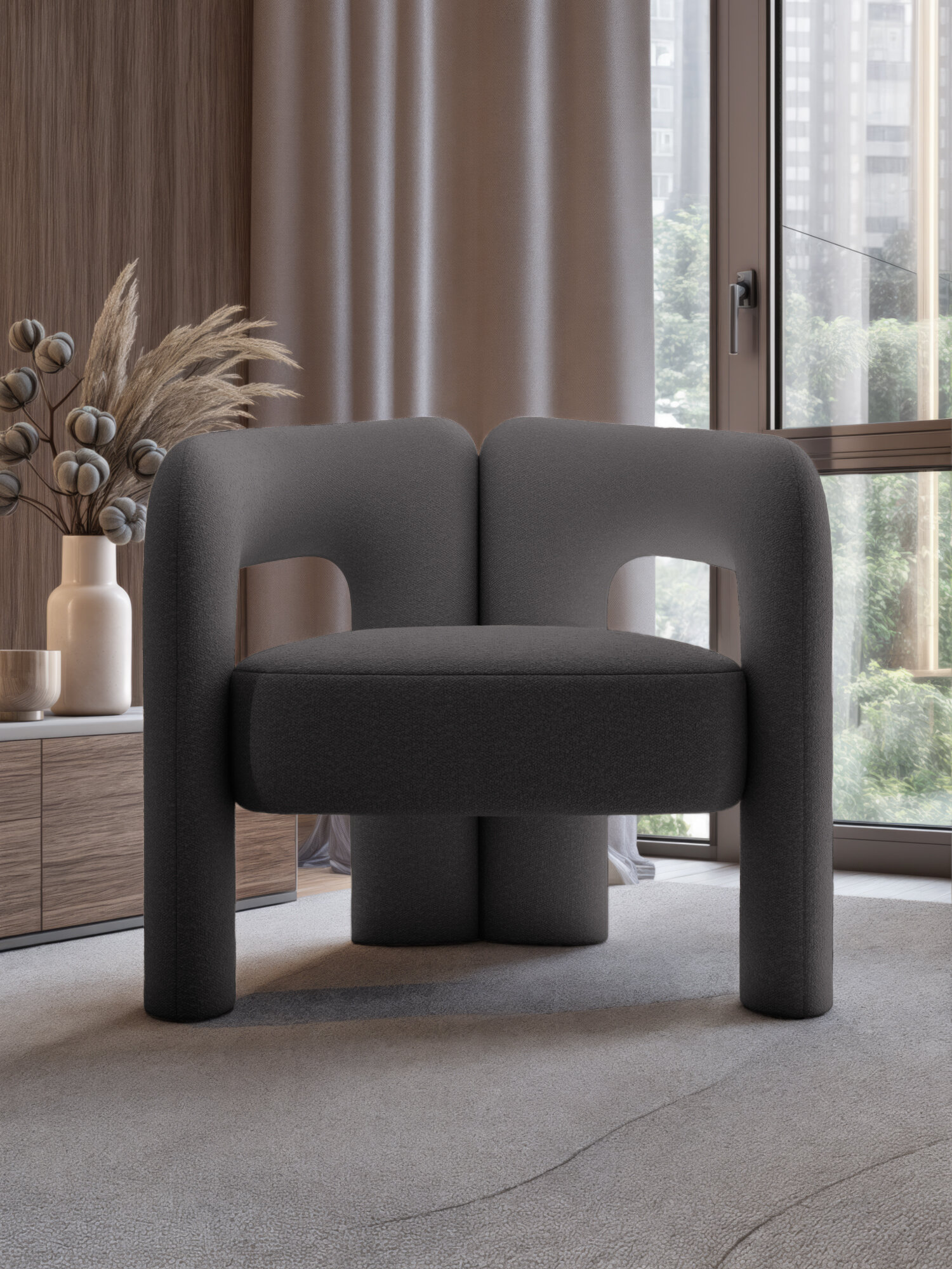 Кресло дизайнерское AZZURRO, букле цвет графит, 88х 72х 72 см