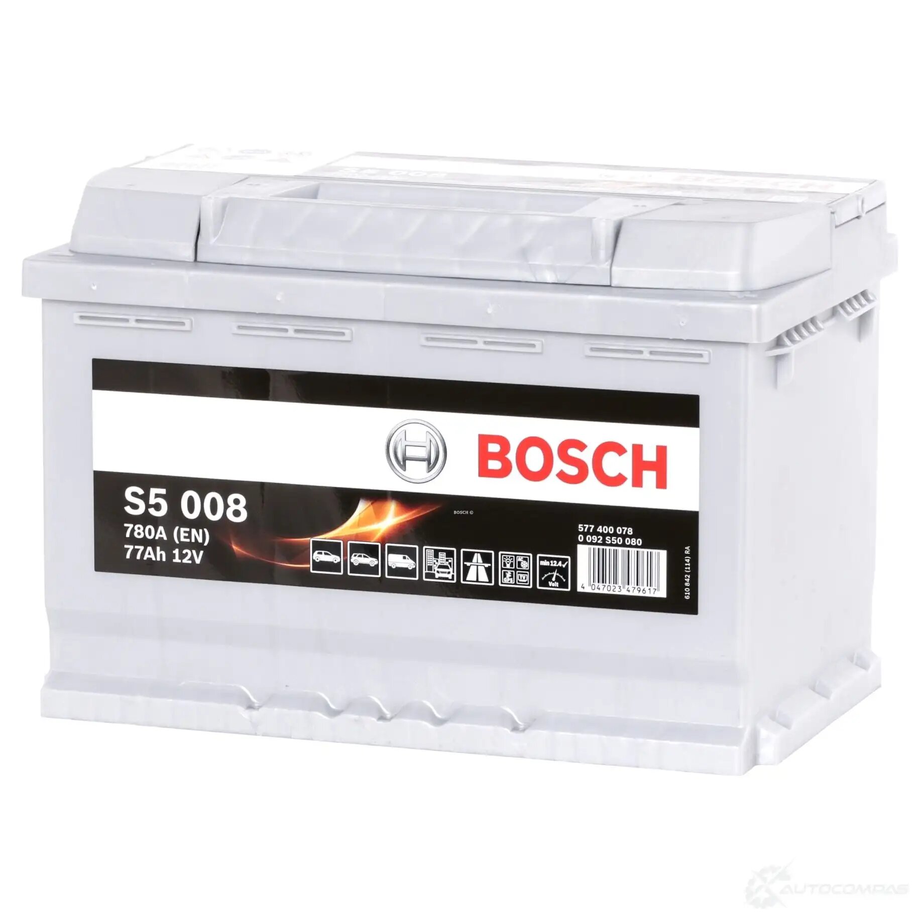 Аккумулятор 77 ач обратная 780 а 12 в Кальциевый CA/CA silver plus 278x175x190 BOSCH 577 400 078 304297 12V 77Ah 780A 0092S50080