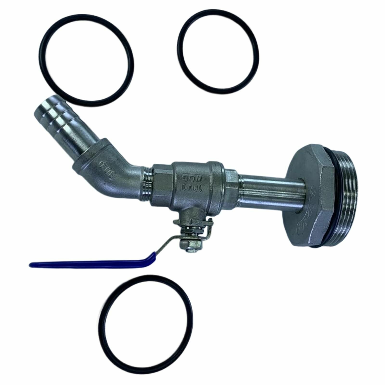 Кран для бочки G2" дюйма, фитинг для дождевой бочки, кран для масляного бака на 50 галлонов, клапан для воды, 45 градусов, 20 мм