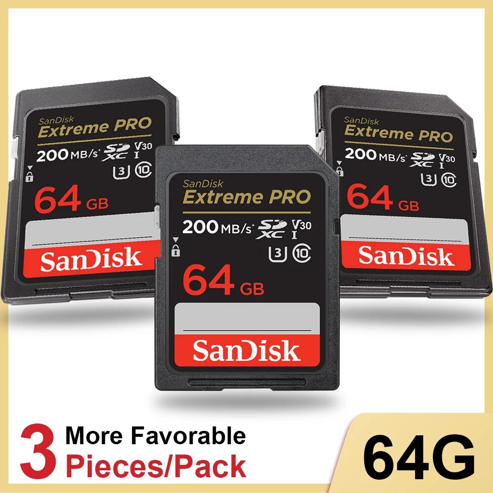 SanDisk Extreme PRO SD карта памяти 512ГБ/256ГБ/128ГБ/64ГБ/32ГБ 64GB 200MBs-3PCS