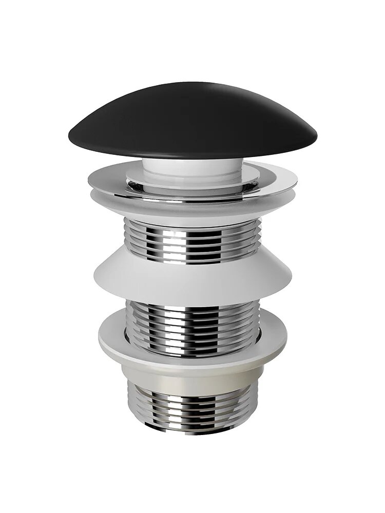 Донный клапан для раковины Aqueduto Ralo RAL0140 без перелива, черный, матовый, с системой клик-клак, сливной клапан для раковины, универсальный