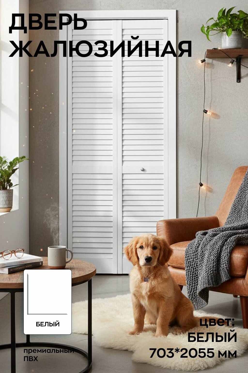 Жалюзийные белые пластиковые водостойкие раздвижные двери 703*2055