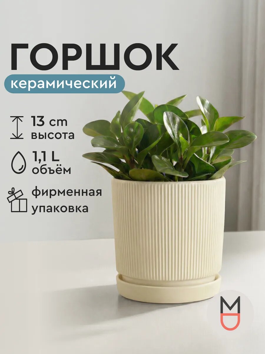 Горшок с блюдцем Рельеф кремовый 12,8 см