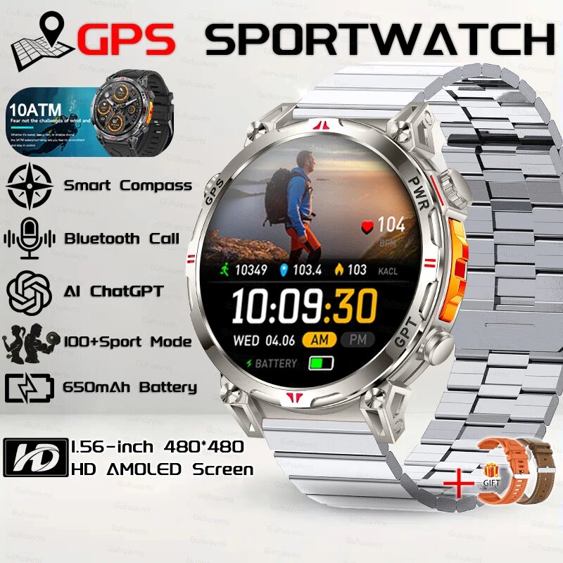 GPS спортивные умные часы мужские Silver Steel B 2A