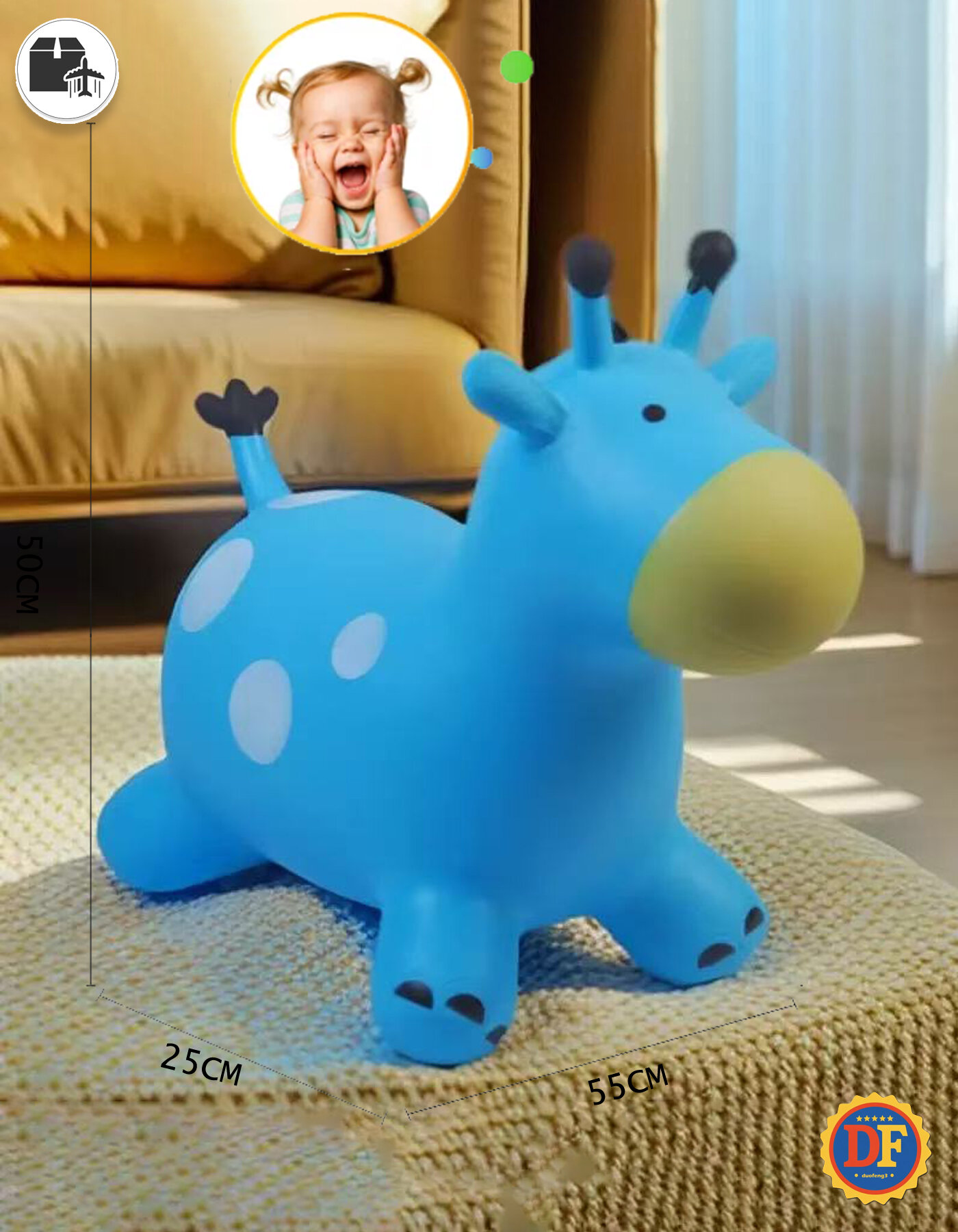 Надувная прыгающая лошадка-качалка — безопасная игрушка для развития баланса，Голубой жираф