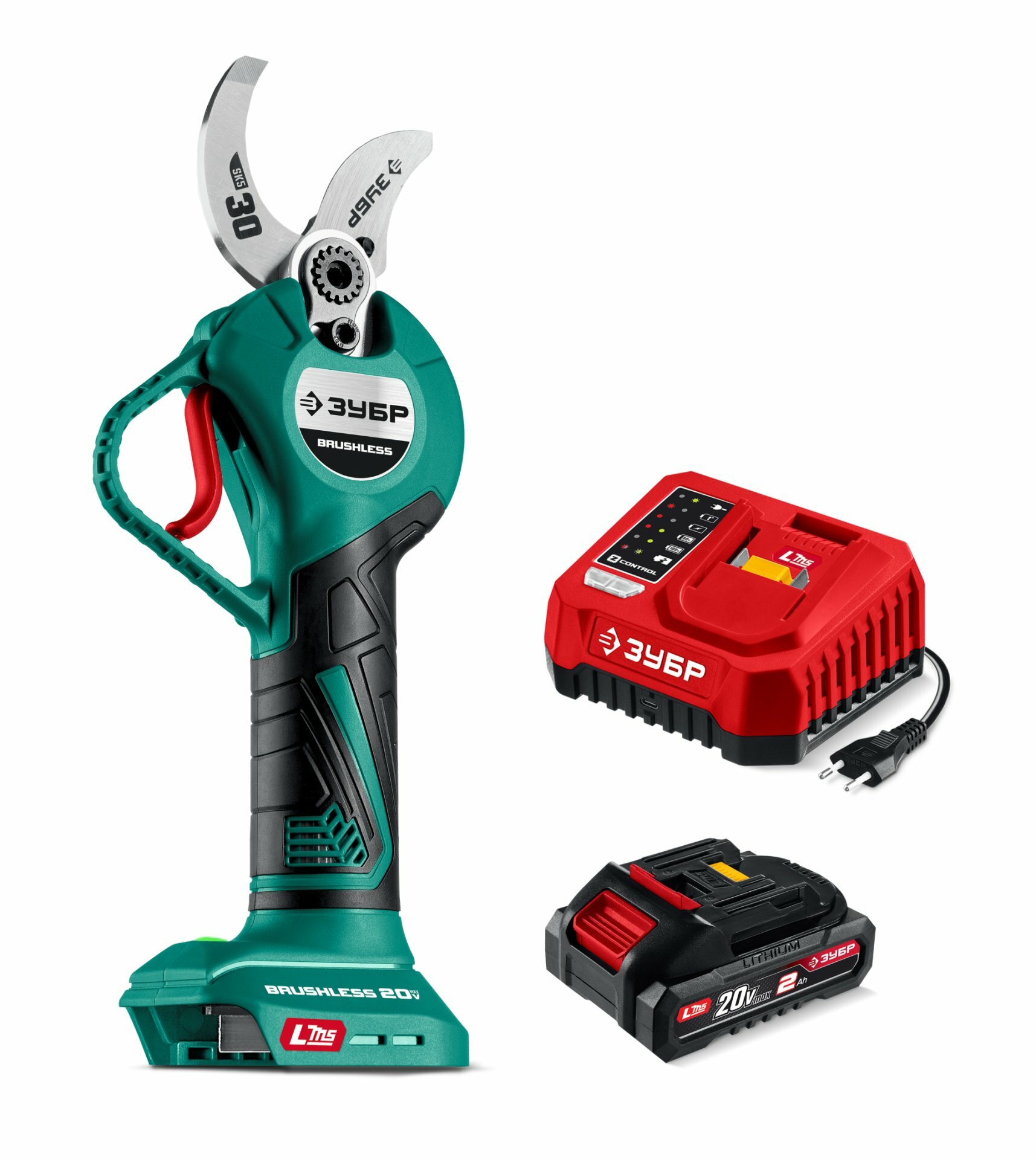 ЗУБР 20 В, 30 мм макс. рез, 1 АКБ LMS (2 Ач), секатор аккумуляторный (СКБ-2030-21)