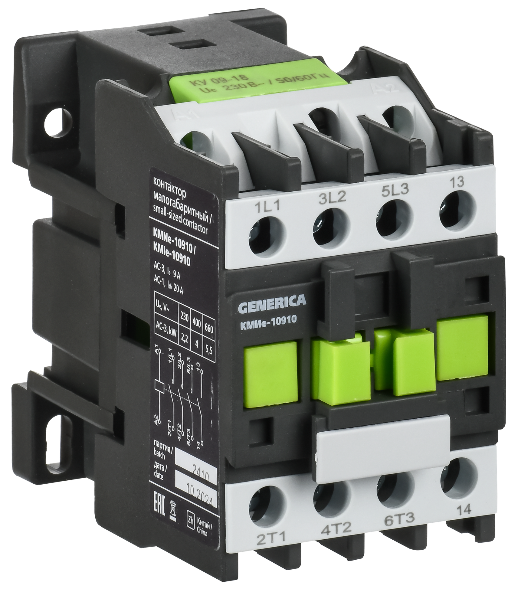 Контактор КМИе-10910 9А 230В/АС3 1NO GENERICA IEK KKME11-009-230-10