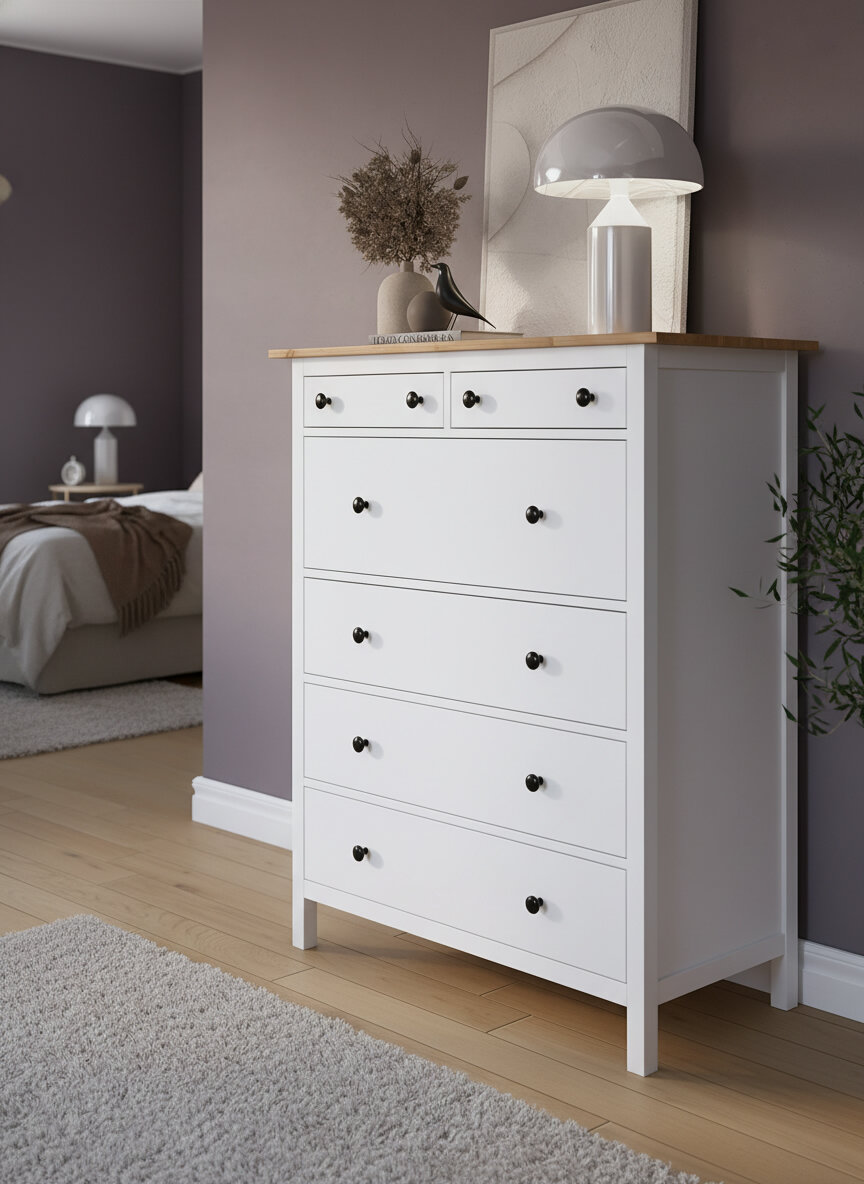 Комод Хемнэс Hemnes/ Кымор, 108x131x50см, 6 ящиков, белый/светло-коричневый