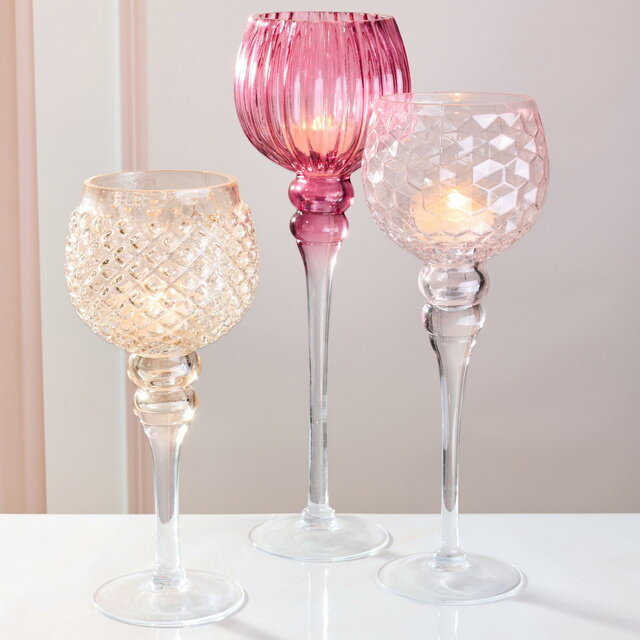 Набор стеклянных подсвечников - бокалов Модена 30-40 см розовый, 3 шт, Boltze, 7057600