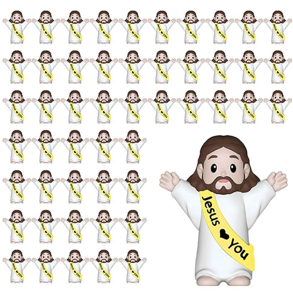 50 маленьких фигурок Иисуса, миниатюрные фигурки Иисуса - крошечные статуэтки для наполнения пасхальных яиц, религиозные подарки, вечеринки, подарки на крестины, разноцветные миниатюрные украшения, фигурки для игры в прятки.