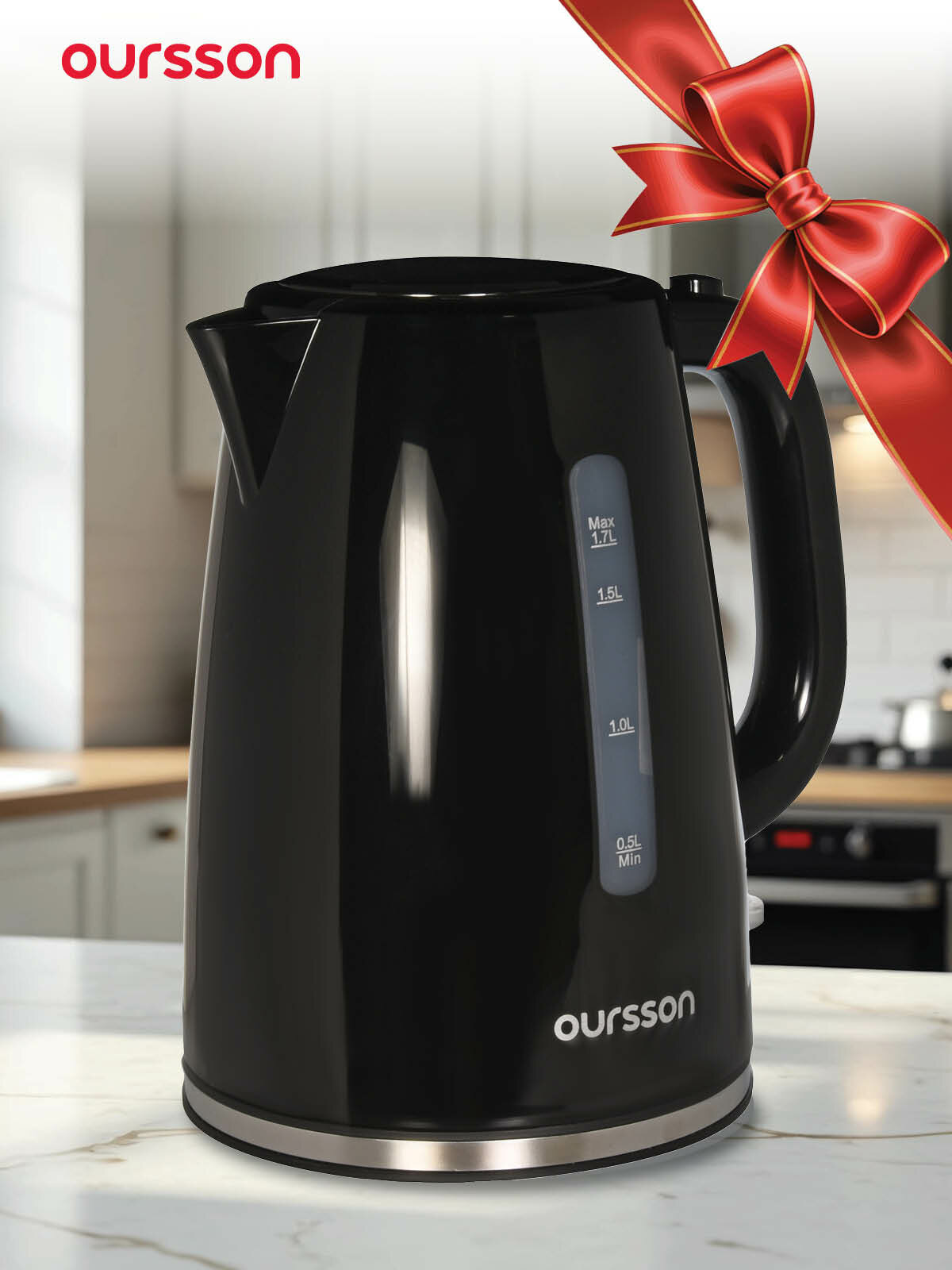 Электрический чайник Oursson KE1714P/BL, 1.7л, 2200Вт, чёрный
