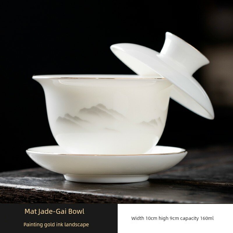 Чайная чашка гайвань из нефрита с вращающимся основанием, фарфоровая чайная чаша из белого фарфора Дехуа с крышкой,