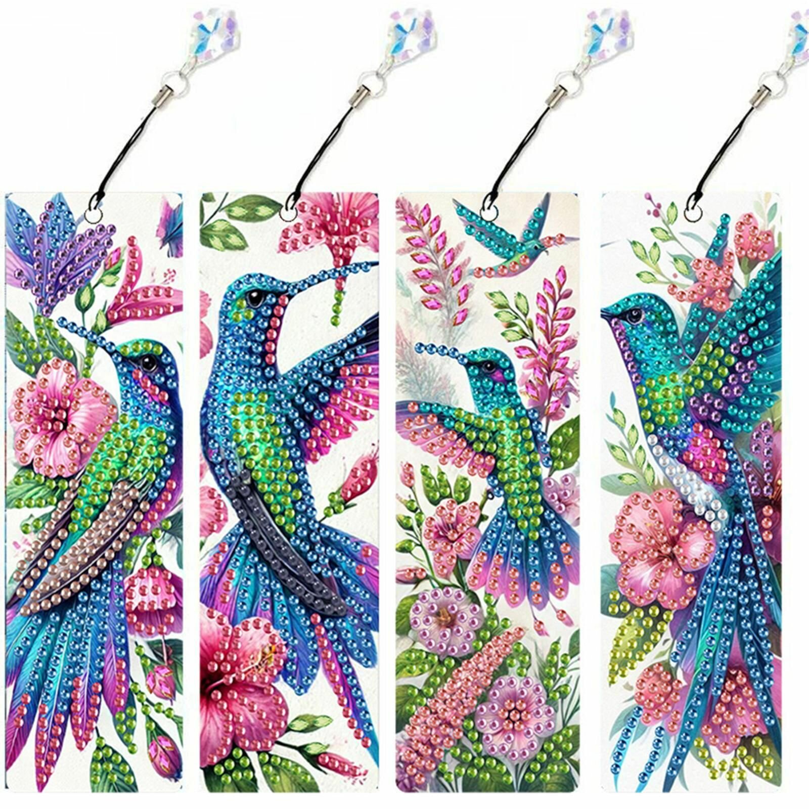 Закладка с объёмными кристаллами, 4 шт, рисунок птицы