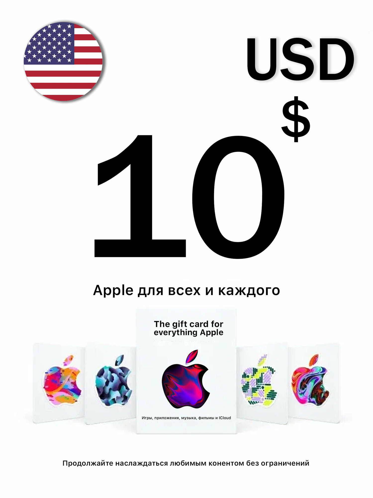 Подарочная карта Apple / Карта оплаты Apple (Пополнение счёта App Store и iTunes) на 10 долларов