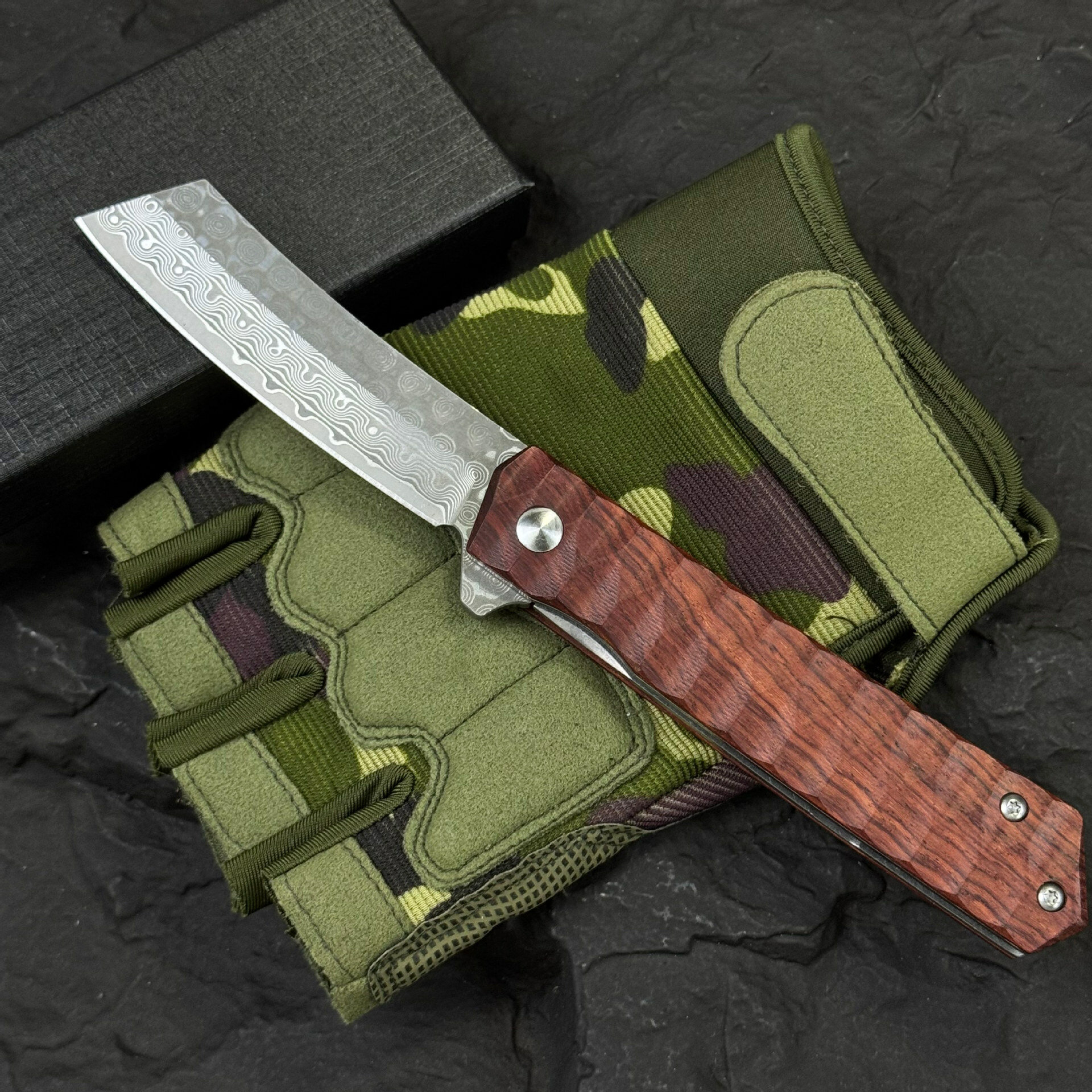 Высококачественный складной нож из дамасской стали с рукоятью из палисандра, нож для фруктов, стальной нож для кемпинга, самообороны и выживания в дикой природе.