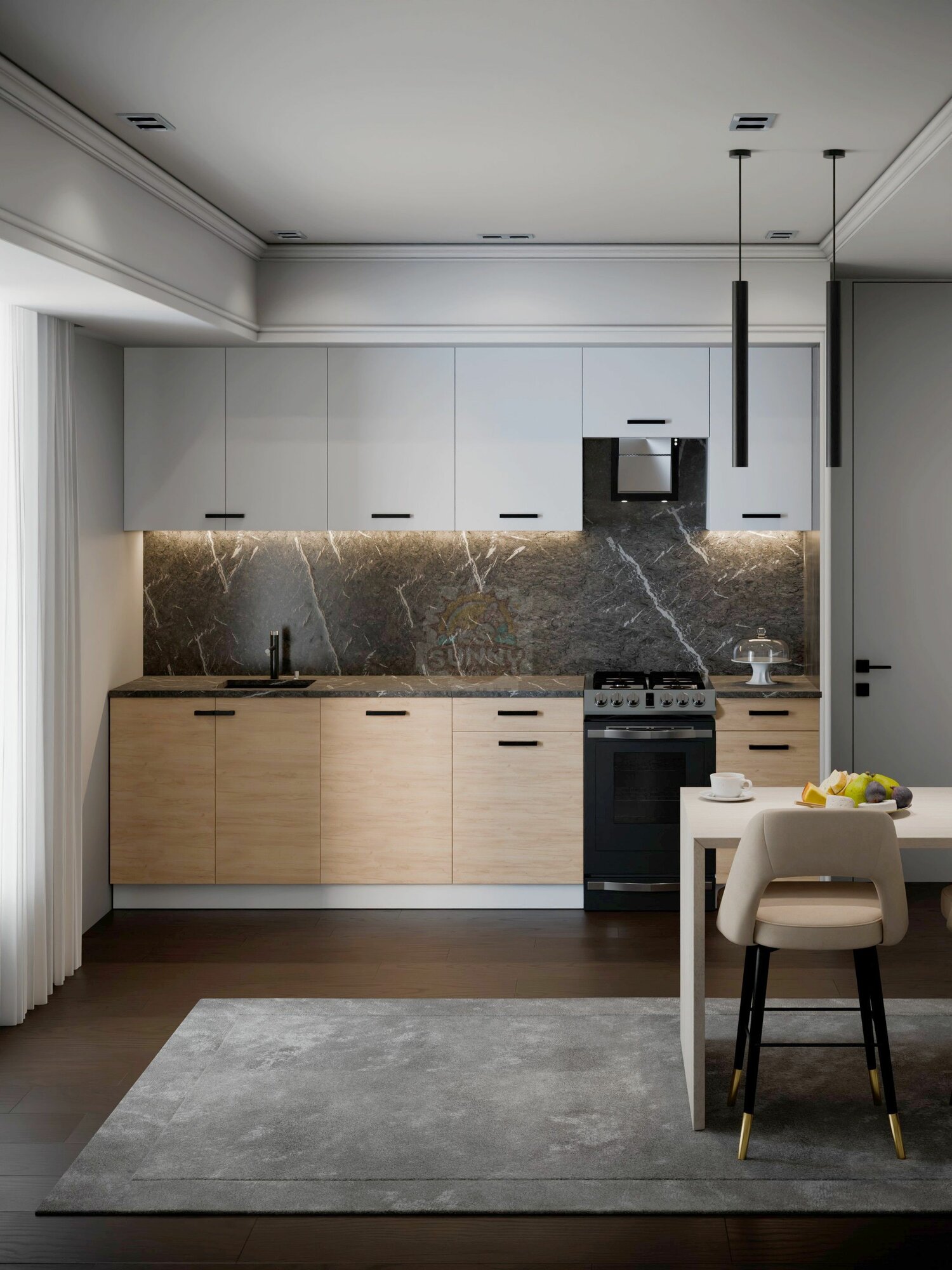 Кухня модульная прямая со столешницей Мария, 270 см, Белый гладкий/Дуб Вотан ЛДСП, 180 х 270 х 60 см, столешница 60 см.